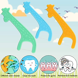 FAMILIFE Kid's Dental Floss Picks Without Fluoride, 4 Travel Handy Cases Unflavored Flosser 120 Picks and 4 Travel Cases 200 Picks Animal Pattern