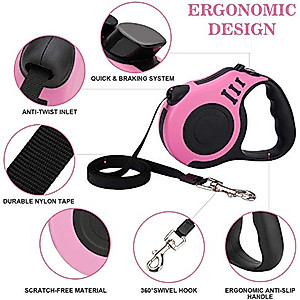 Retractable Dog Leash, Pet Walking Leash with Anti-Slip Handle, Strong Nylon Tape, Tangle-Free, One-Handed One Button Lock & Release, Suitable for Small Medium Dog Cat,10 ft