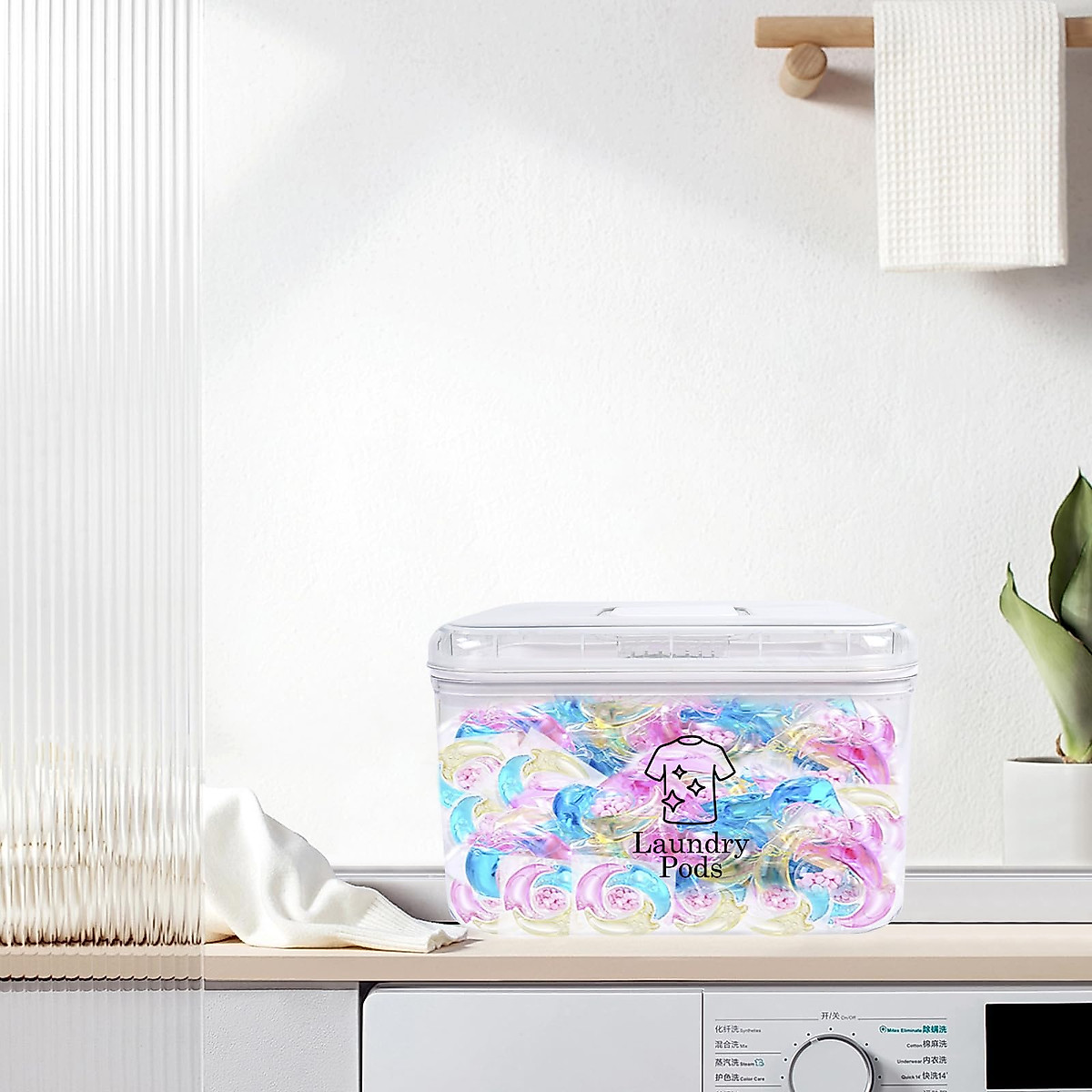 Xbopetda Laundry Pods Container, Large Capacity Clear Laundry Pods Holder, Laundry Pods Storage with Flip Lid, Laundry Detergent Dispenser with Measuring Cup, Laundry Room Organization and Storage