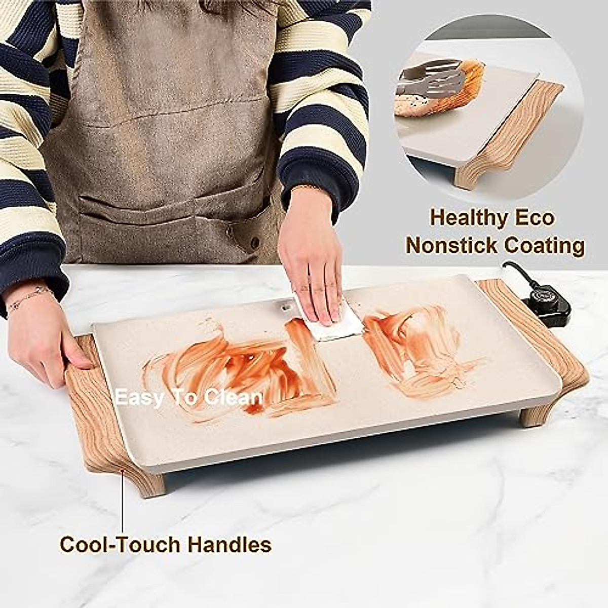 Electric Griddle - MOKIKA Extra Large Cooking Surface Electric Grill, Healthy-Eco Non-Stick Coating Indoor Grill Griddle, 5-Level Adjustable Temperature Control Griddle Grill, Cool-Touch Handles