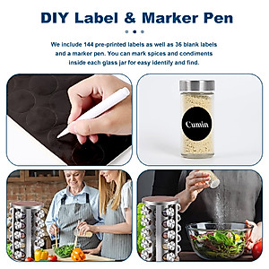 Rotating Spice Rack Organizer for Cabinet, 20 Jars Revolving Seasoning Organizer for Kitchen, Stainless Steel Spice Tower for Countertop with Reuseable Labels and Funnel