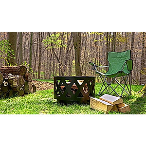 OXG Diamond Design Round Fire Pit - Black 23" Diameter 11 Gauge Steel USA Made No Assembly