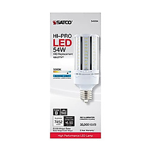 Satco S49394 Hi-Pro High Lumen LED Corncob Light Bulb, HID Replacement, 54 Watts, White