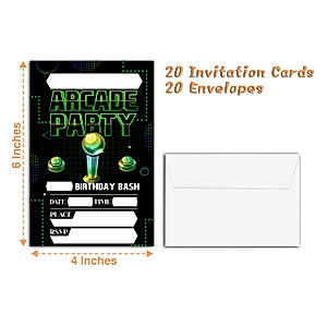 YQV Arcade Birthday Party Invitations, 20-Count Arcade Video Game Birthday Party Invites With Envelopes-HBYQK-B26