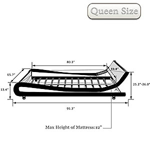 IMUsee Queen Size Bed Frame, Linen Fabric Upholstered Platform Bed with Curved Adjustable Headboard, Mattress Foundation with Wood Slat Support, 10''-12'' Mattress Recommended, Grey