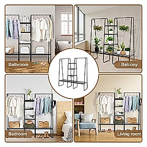 HABUTWAY Clothing Garment Rack with 6 Wooden Storage Shelves Dress Racks for Hanging Garment Max Load 650LBS Capacity Metal Frame (BLACK)