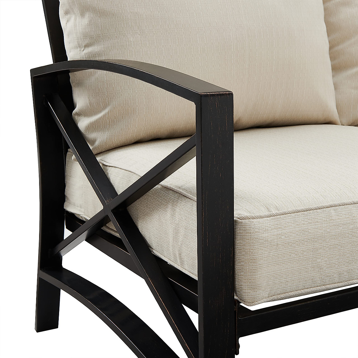 Crosley Furniture Kaplan 2-Piece Outdoor Sofa Patio Furniture Set, Conversation Sets for Porch, Deck, Oiled Bronze with Oatmeal Cushions