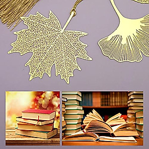 Micro Traders 3PCS Leaf Bookmarks Classical Vintage Hollow Metal Bookmarks with Tassel Retro Elegant Book Page Marks for Friends Family Classmates Reading Supplies Gold (318_CR)