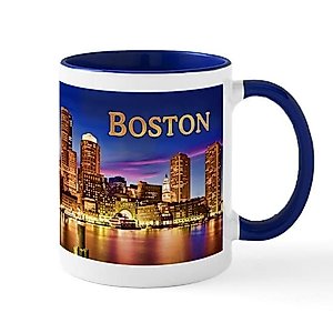 CafePress Boston Harbor At Night Text BOSTON Copy Mugs Ceramic Coffee Mug, Tea Cup 11 oz