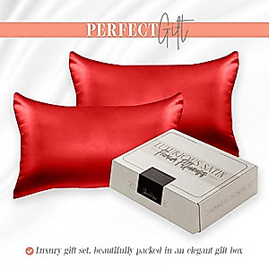 Elegant Comfort Silky and Luxurious 2-Piece Satin Pillowcase Set for Healthier Skin and Hair, Hidden Zipper Closure and Beautifully Packaged, Satin Pillowcase Set, Standard/Queen, Red