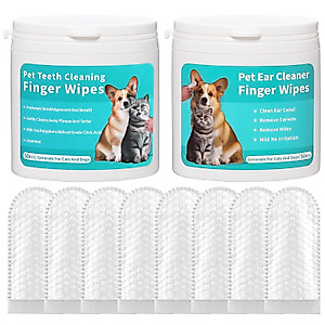 Neptniopllab 2-Pack Teeth and Ear Cleaner Finger Wipes, Dog and Cat Grooming Kit, Soothing Odor Control, Reduces Dirt and Wax Buildup, Cleans Teeth and Reduces Tartar and Odor, 100 Tablets