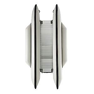 AQUOS Heavy-Duty Military Marine Grade PVC 12.5 ft Grey Inflatable Pontoon Boat with Guard Bar and Folding Seat & Haswing 12V 55LBS 48 inch Bow Mount Trolling Motor and Quick Release for Bass Fishing