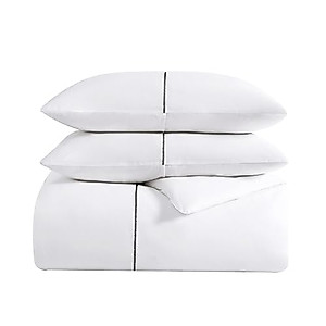 Vera Wang - King Duvet Cover Set, Luxury Cotton Sateen Bedding with Matching Shams, All Season Home Decor (Zig Zag White, King)