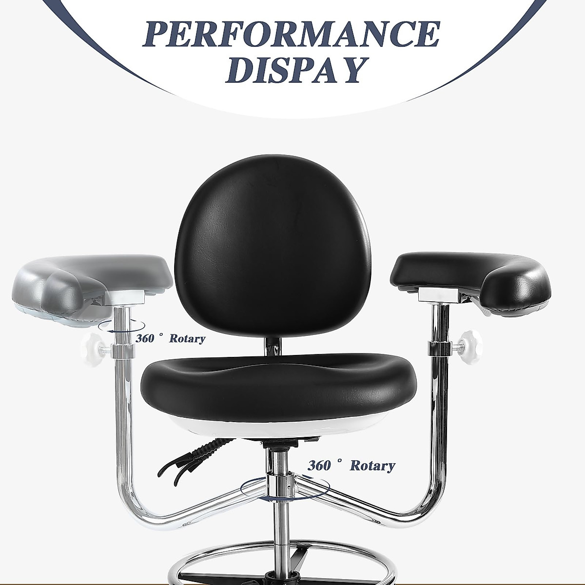 LIMKOMES Medical Dental Assistant Chair with Rotatable Armrest Rolling Medical Chair Ergonomic Swivel Seating Back Support Dentist Stool for Clinics, Dental Offices, Labs-Black