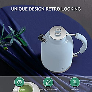 Electric Kettle, ASCOT Electric Tea Kettle, Stainless Steel Kettle Water Boiler, Fast Boiling Kettle, 1.5L, 1500W, BPA-Free, Cordless, Automatic Shutoff, Boil-Dry Protection, Blue