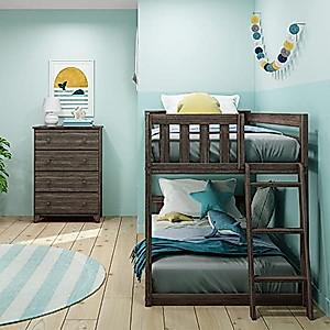 Max & Lily Low Bunk Bed, Twin-Over-Twin Bed Frame for Kids with Ladder on End, Clay