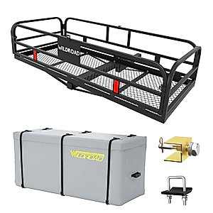 Wildroad Hitch Mount Cargo Carrier Basket 500 LBS Folding Vehicle Cargo Baskets 60" x 24" x 14" Fits 2" Receiver with Waterproof Cargo Carrier Bag and Hitch Tightener Fastener