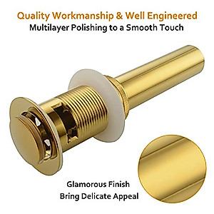 Bathroom Sink Drain Gold, Angle Simple Brass Pop Up Drain, Vanity Sink Stopper Drain Assembly, with Overflow