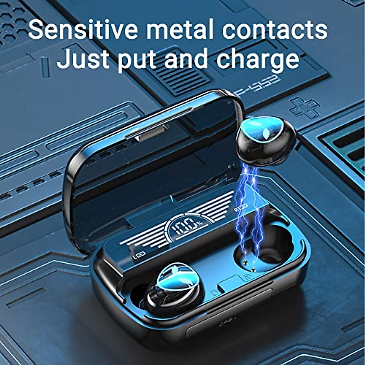 Gspmoly Digital Display Bluetooth 5.2 Sports Gaming Earphone Bass HiFi Stereo Long Endurance in-Ear Noise Canceling Binaural Earbuds Headset for iOS Android, School Gifts for Kids