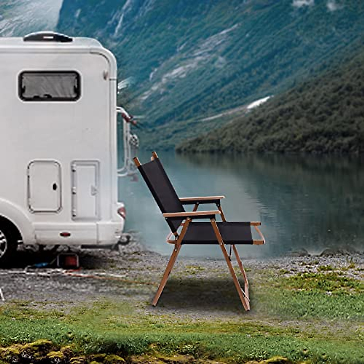 DYRABREST Outdoor Folding Camp Chair Wood Grain Portable Lawn Chairs 308 LBS Heavy Duty Travel Chair Aluminum Frame Lightweight Lounge Chair for Camping, Garden, Picnics, Patio, Beach (Black)