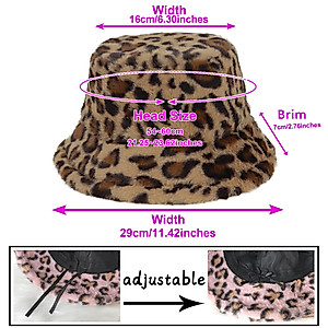 Fuzzy Bucket Hat Women Leopard Print Men Plush Soft Winter Warm Fluffy Fisherman Caps Adjustable (Brown Leopard)