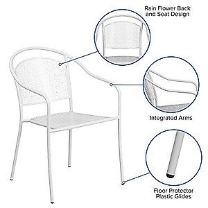 EMMA + OLIVER Commercial Grade White Indoor-Outdoor Steel Patio Arm Chair with Round Back
