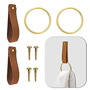 Abeillo Leather Wall Hook, Wall Hanging Strap Towel Ring PU Leather Curtain Rod Holder Towel Holders for Wall Leather Loop Strap Holder Towel Bar Rack Storage, Bathroom Kitchen Supplies (Brown)