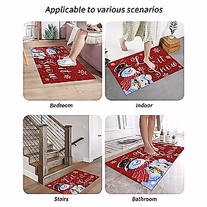 Kitchen Rug,Snowman Christmas Cardinal Non Slip Doormat Absorbent Carpet,Winter Snowflakes Red Back Front Door Mat Washable Floor Mat for Bathroom Bedroom Entryway 16x24in