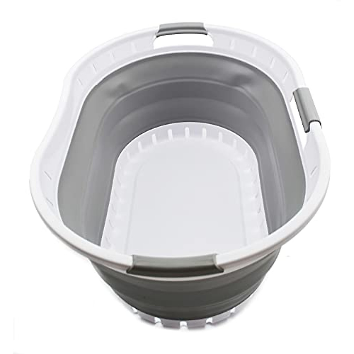 SAMMART 44L Collapsible Plastic Laundry Basket - Foldable Pop Up Storage Container/Organizer - Space Saving Hamper/Basket (1, White/Grey)