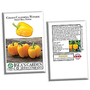 Golden California Wonder Sweet Bell Pepper Seeds, 50+ Heirloom Seeds Per Packet, (Isla's Garden Seeds), Non GMO Seeds, Botanical Name: Capsicum annuum, Great Home Garden Gift