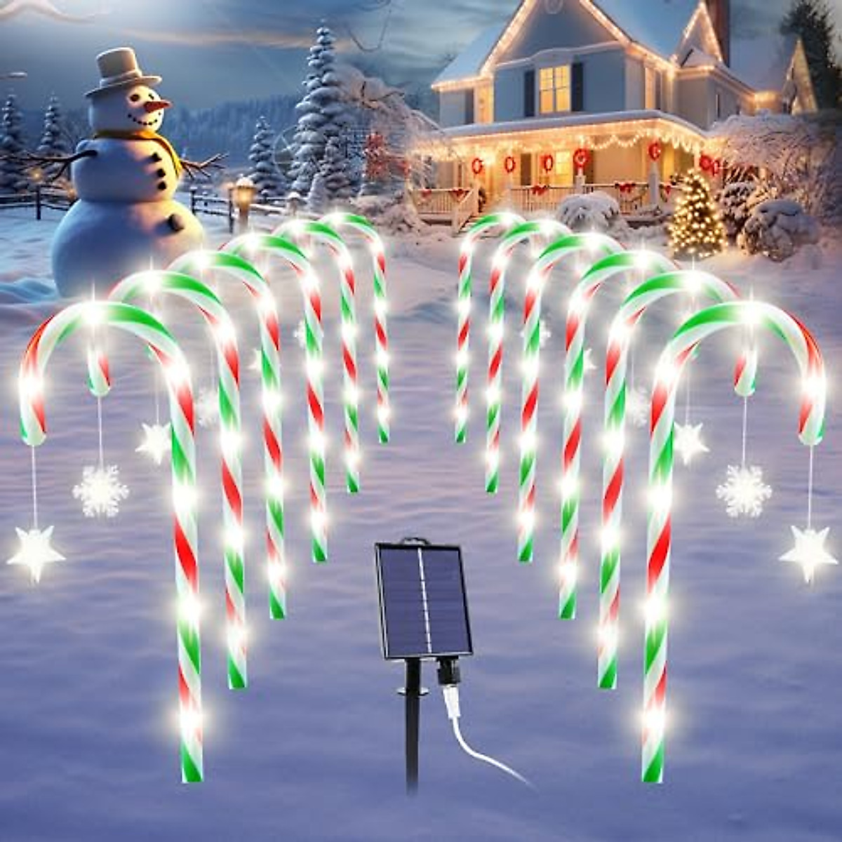 Candy Cane Lights Outdoor Pathway Christmas Decorations, 12 Pack Green Red White Solar Pathway Lights with 8 Modes Waterproof Timer for Christmas Outsides Walkway Porch Lawn Garden Yard Decoration