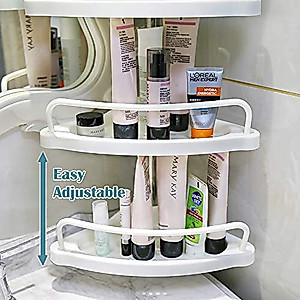 H&A Tension Shower Caddy Pole, Bathroom Corner Shower Rack, Stainless Steel Pole and Rustproof-White