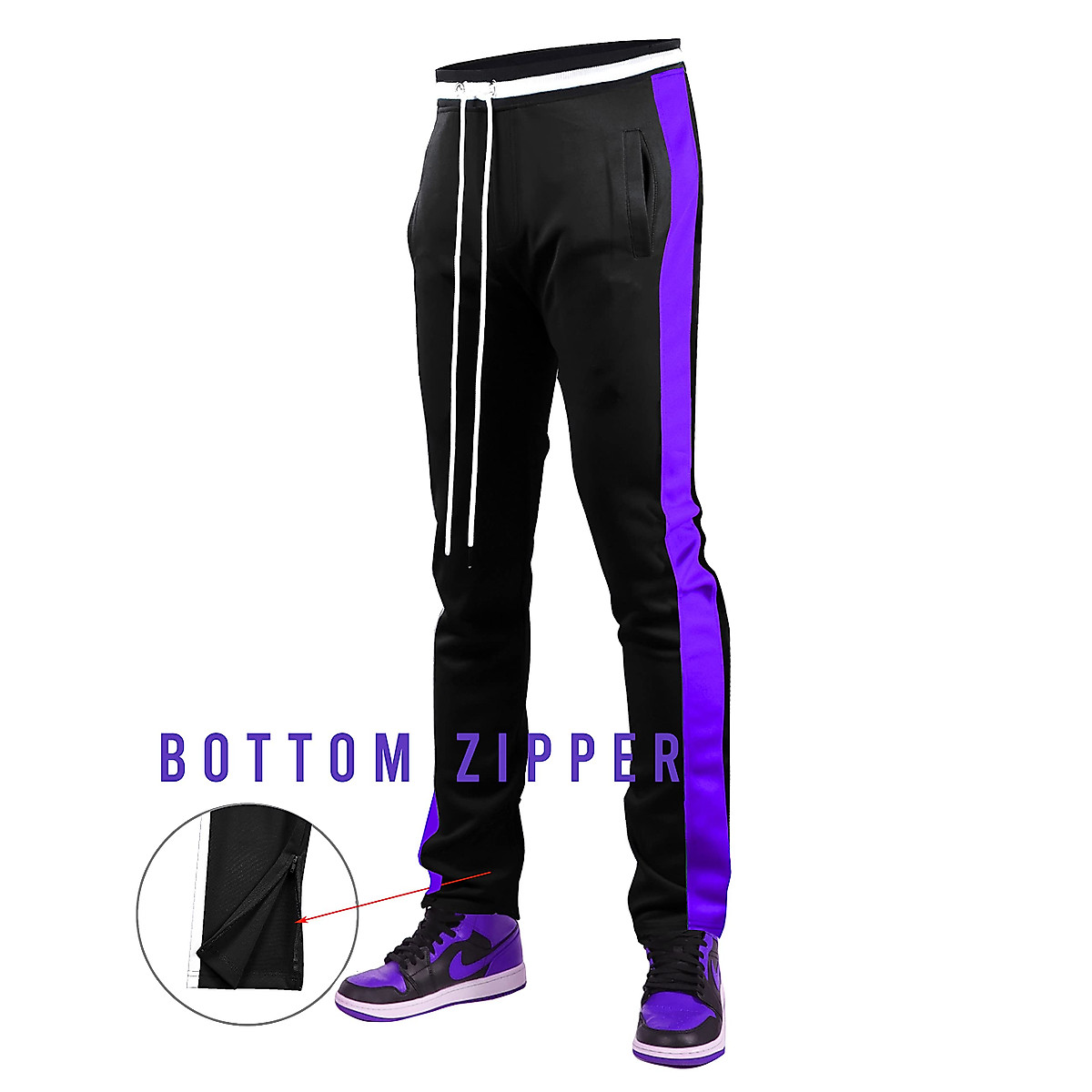 SCREENSHOT-S41700 Mens Hip Hop Premium Slim Fit Comfort Track Pants - Athletic Fitness Fashion Urban Lifestyle Streetwear Bottoms-Black/Purple-Large