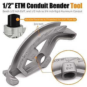 Fuzbaxy 1/2-inch EMT Conduit Pipe,Conduit Hand Bender Tool for 1/2 in. EMT Pipes,Bender Head Aluminum