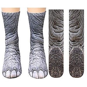 Tiaronics 3D Socks Unisex Adult Animal Paw Crew Socks - Sublimated Print (Elephant)