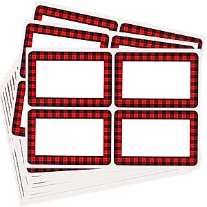 200 Pcs 2x3 Inch Buffalo Plaid Name Tags Self Adhesive Valentine's Day Stickers Present Label Stickers Name Stickers Pantry Labels for Organizing Labels for School Supplies (Red Black)