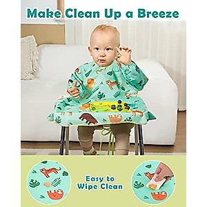 Lictin Coverall Baby Feeding Bibs - 2-Pack Long Sleeve Baby Bibs for Eating, Adjustable Weaning Bibs, Waterproof Bib Attaches and Fully Cover to Baby Highchair and Table