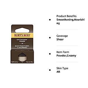 Burt's Bees Eye Shadow Primer, Neutral Ultra Sheer/Translucent Beige Color, Extends Wear For Powder Eye Shadow, For All Skin Tones - 0.25 Ounce