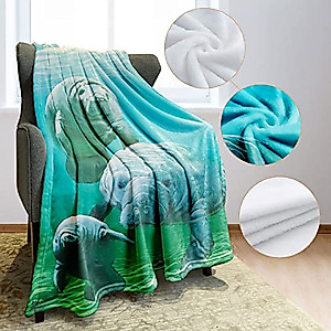 40x50 Blanket Comfort Warmth Soft Plush Throw for Couch Underwater Manatee Family Green