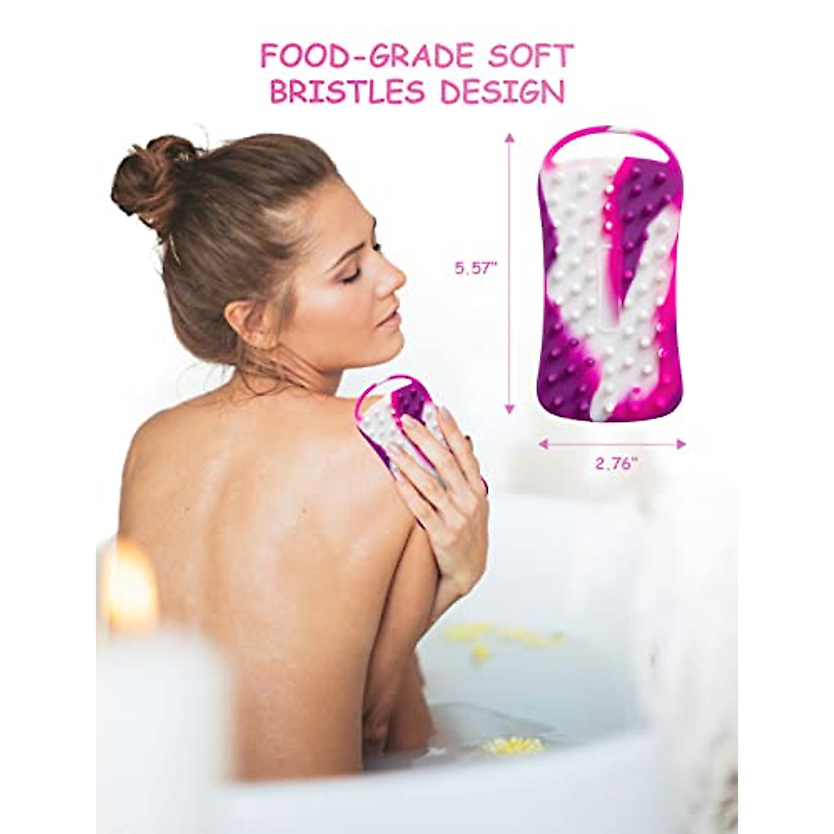 BSROLUNA Silicone Exfoliating Body Scrubber Loofah Silicone Scalp Massager Shampoo Brush Soft Body Scrubbers for Use in Shower Lathers Well Easy to Clean 2 in 1 (1 Pack Camouflage Purple)