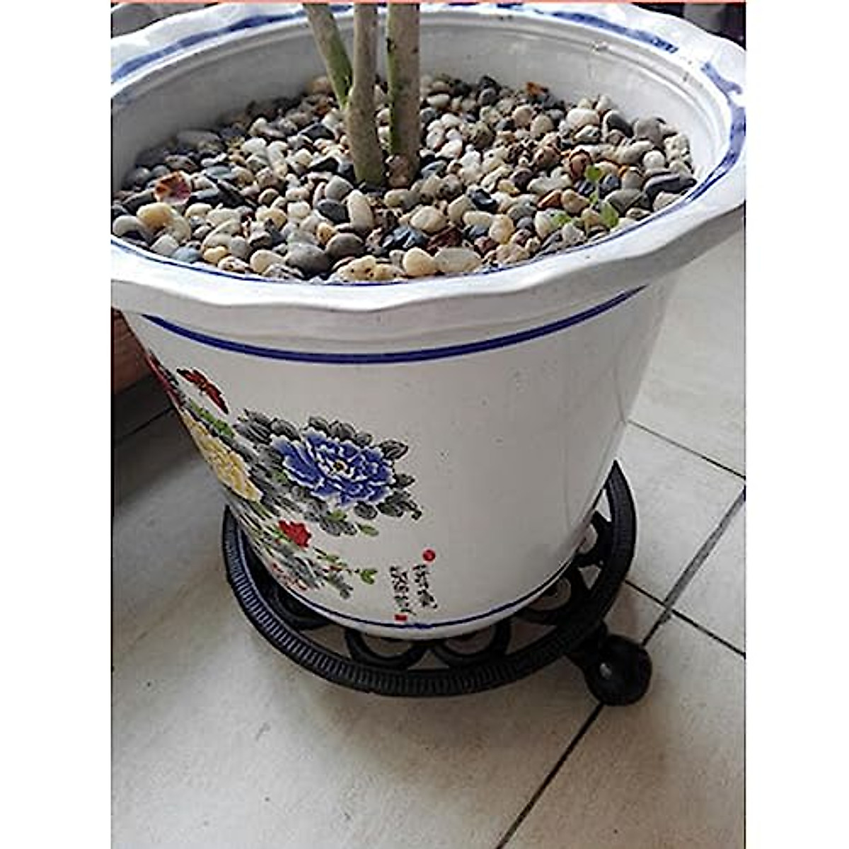 Cast Iron Plant Caddy with Wheels, Moveable Planter Trolley, Cast Iron Planter Dolly, Round Flower Pot Mover Metal Plant Pallet Trolley Tray with Casters