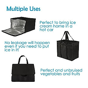 Houseables Insulated Bags, Reusable Groceries Tote, Thermal Shopping Bag, 3 Pack, Black, 16" x 13" x 9", Extra Large (XL), Refrigerated Grocery Delivery, Hot, Cold, Frozen Foods Cooler, With Zipper