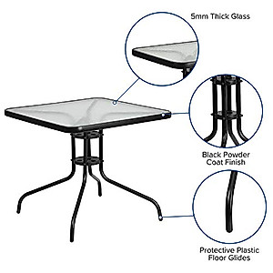 Flash Furniture 31.5'' Square Tempered Glass Metal Table, Clear/Black