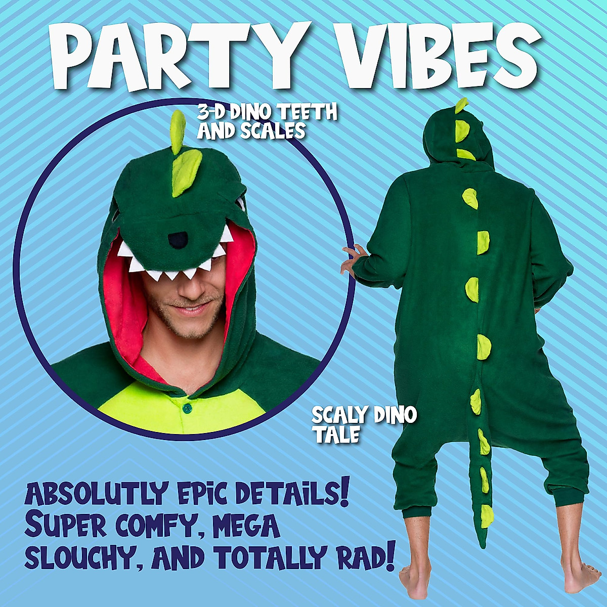 Funziez! Dinosaur Costume - Trex Cosplay - Reptile One Piece Pajama (Green Dinosaur, XL)