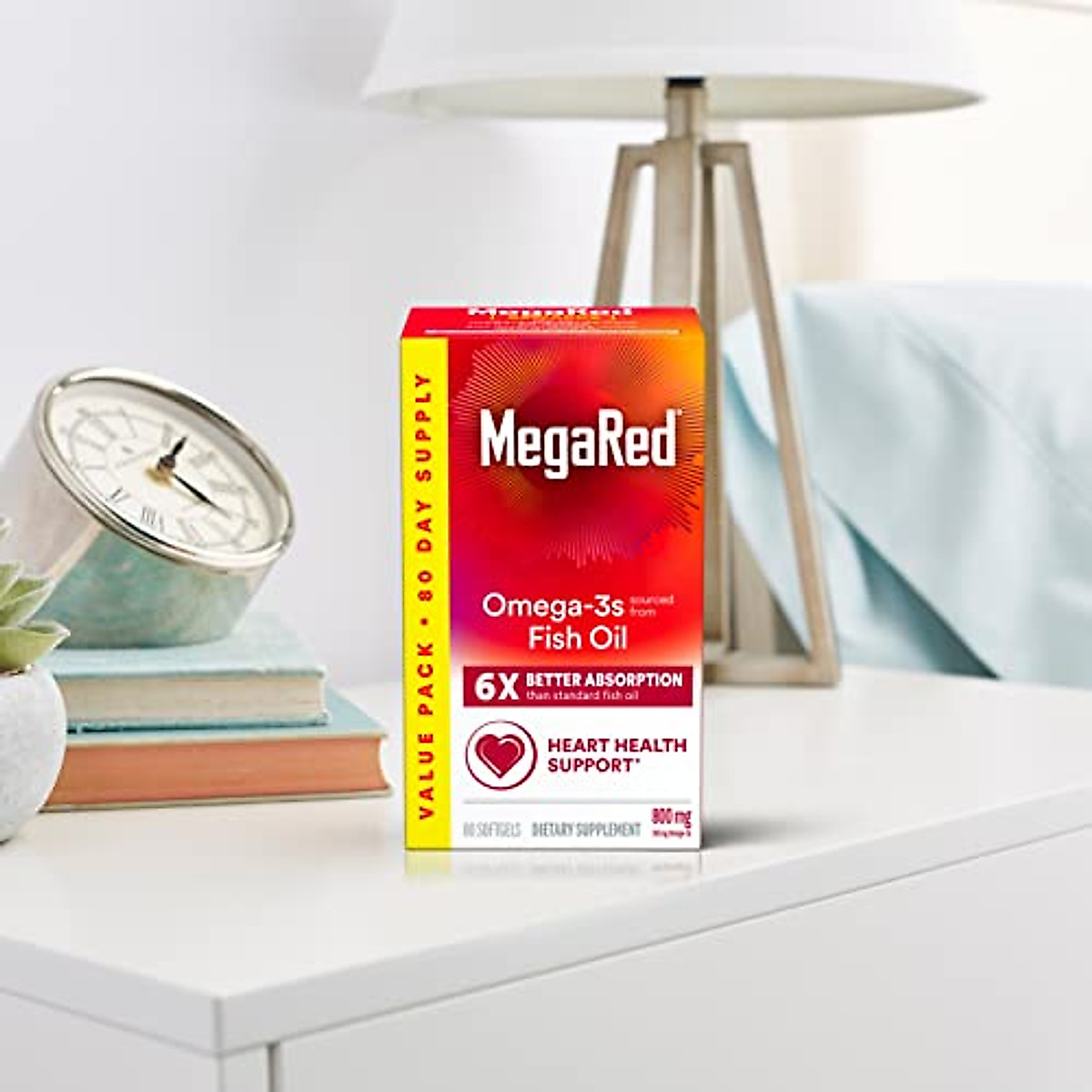 MegaRed Omega 3 Fish Oil Supplement 800mg (per Serving), Advanced 6X Absorption EPA & DHA Omega 3 Fatty Acid Softgels (80cnt Box), Phopholipids, Supports Brain Eye Joint & Heart Health