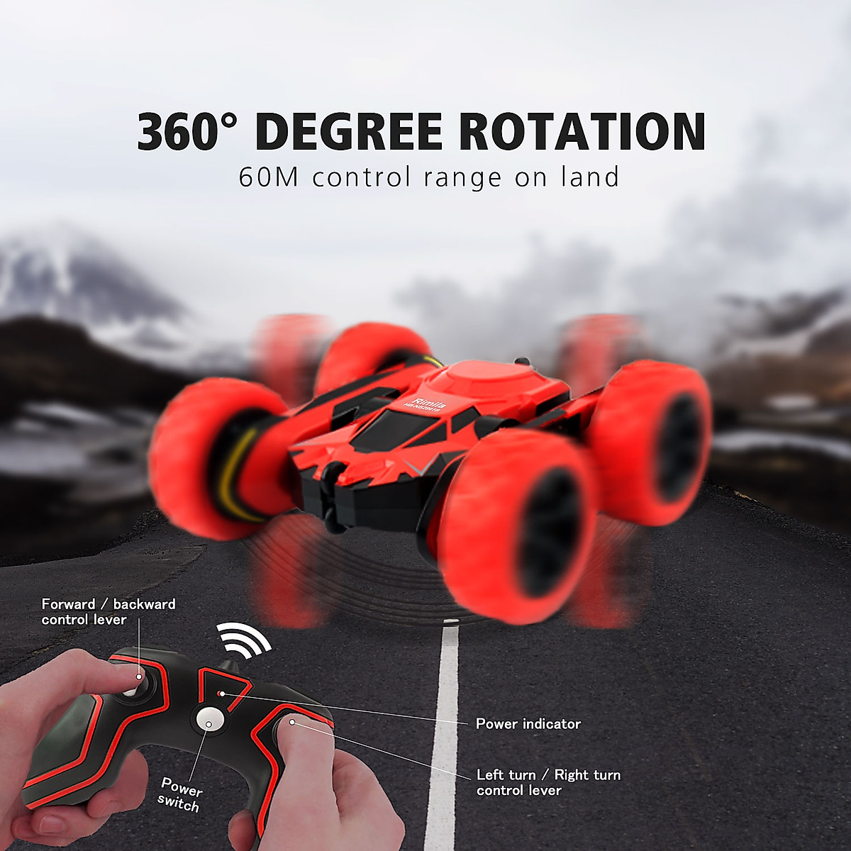 Remote Control Car for 6-8 Year Old Boys & Girls,Rimila RC Stunt Car 4WD 2.4Ghz Remote Control Vehicle Double Sided Rotating 360° Flips,Toy for Kids Birthday Gift (Battery Not Included) (Red)