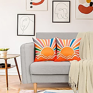 VERTKREA Modern Pillow Covers, Boho Sunrise Outdoor Pillow Covers, Set of 2 Waterproof Throw Pillow Cover for Sofa ,Couch, Indoor, Outdoor, Home Decor, 18x18 Inch
