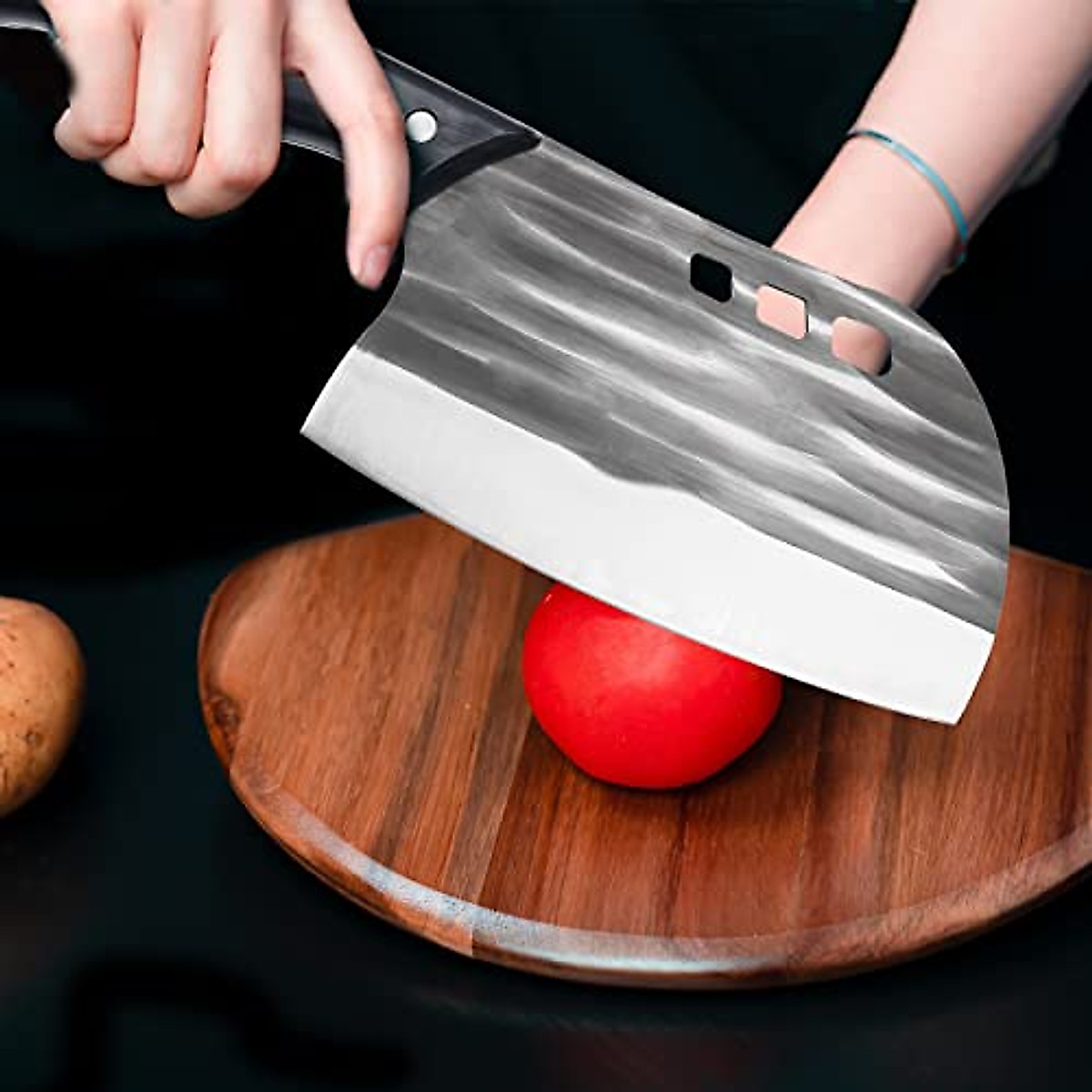 TJ POP Meat Cleaver 6.6 inches, Ultra Sharp Chinese Cleaver Knife, Full-tang Chopping Knife 30Cr13 Steel Blade Thickness 2.2 mm, Classic Manual Forging Series HP01008