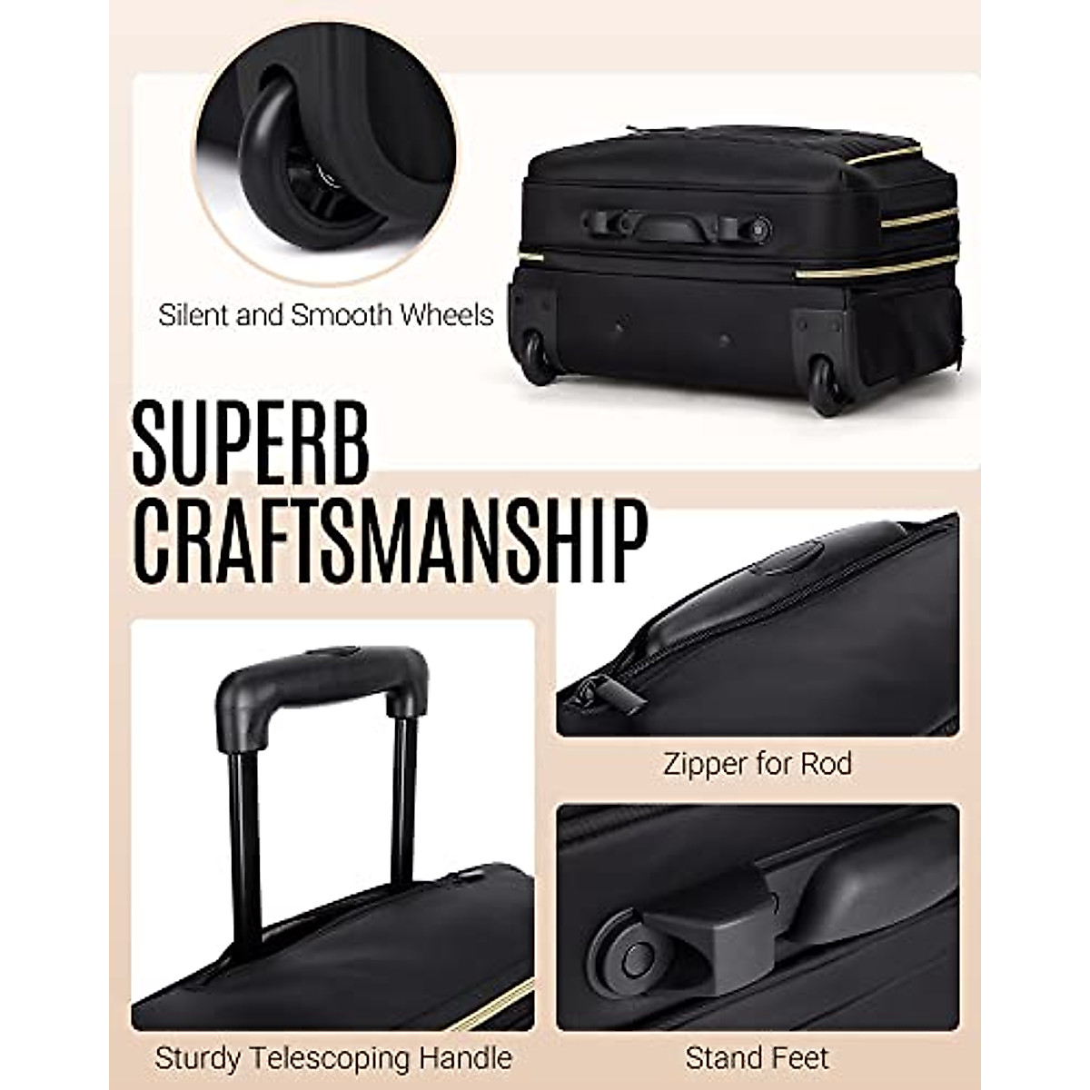 LIGHT FLIGHT Rolling Laptop Bag 17.3 inch Rolling Briefcase for Women Computer Bag with Wheels Rolling Laptop Case Overnight Roller Bag for Carry on Travel Work Business, Black
