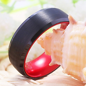CLOUD DANCER 8mm Red Black Tungsten Ring Matte Finish Beveled Edges Wedding Band Sizes 6 to 15-Free Engraving Outside and Inside (7.5)